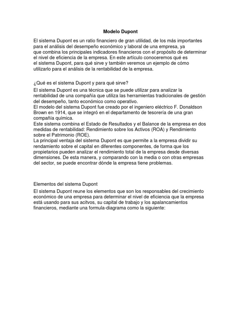 Modelo Dupont | PDF | Rentabilidad sobre recursos propios ...