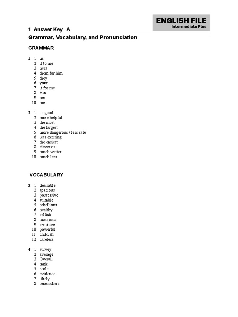 Grammar and Vocabulary Answer Key | PDF | Speech | Vocabulary
