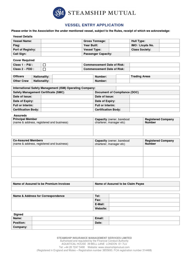 Vessel Entry Application Form | PDF | Insurance | Government