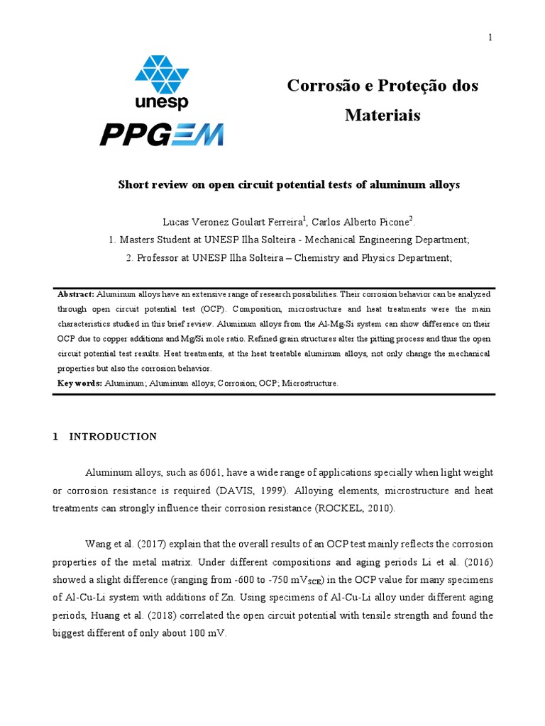 OCP Test | PDF | Aluminium | Corrosion