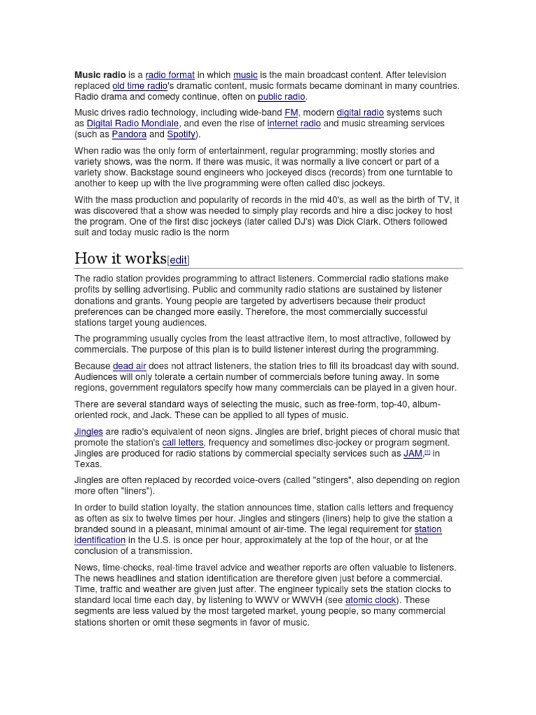 How It Works: Music Radio Is A | PDF | Broadcasting | Media Formats