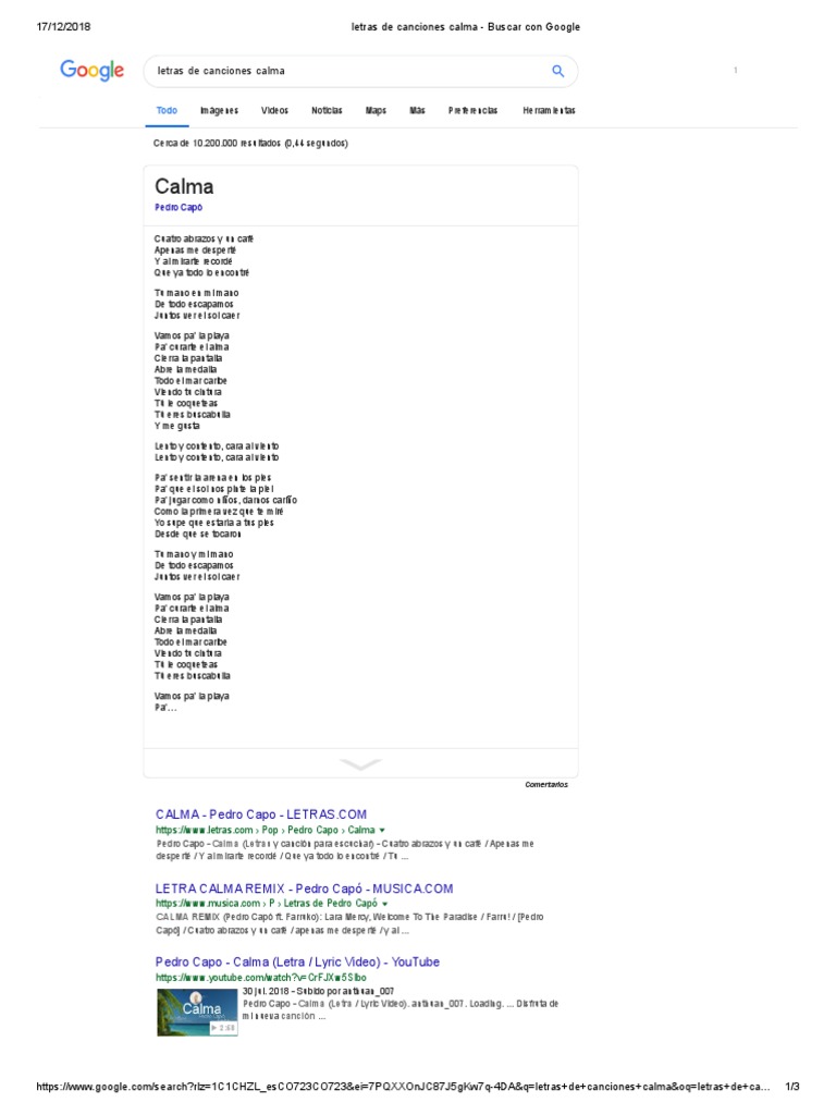 Letras de Canciones Calma - Buscar Con Google | PDF | Youtube ...