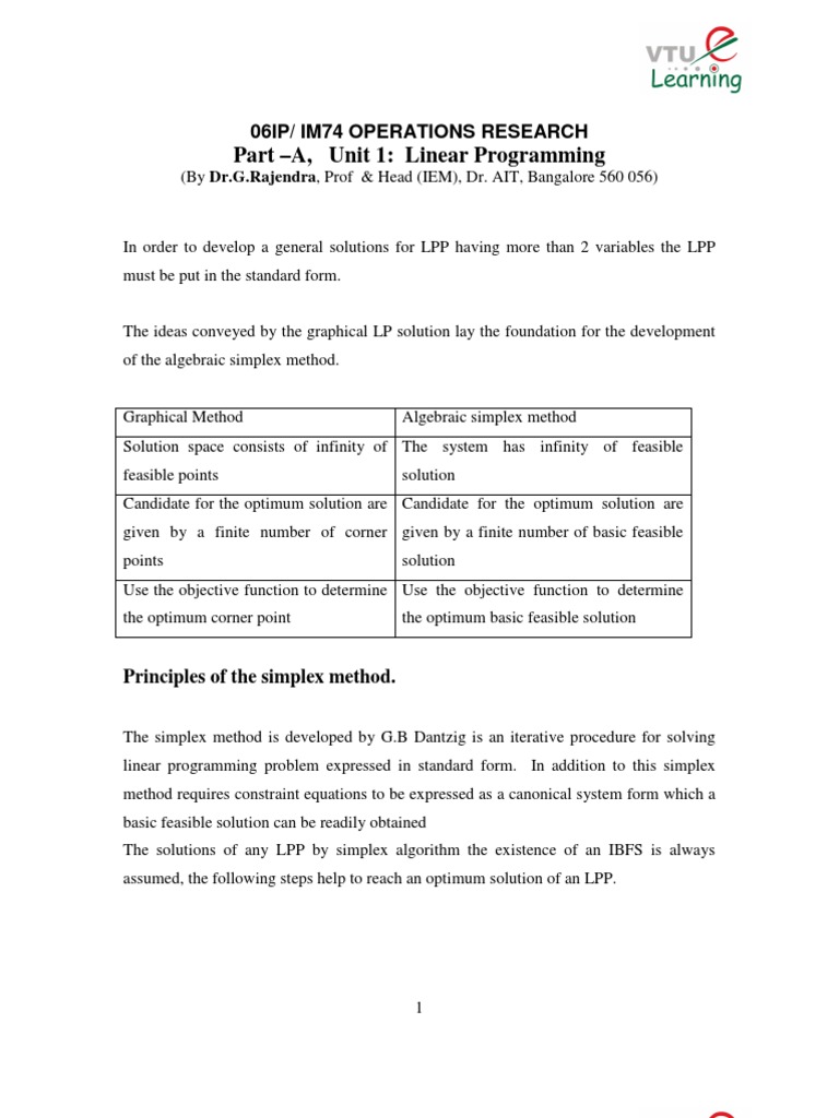 Unit 2 Lecturer Notes Of Linear Programming Of Or By Dr Pdf Linear Programming