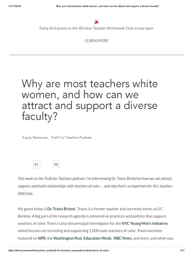 Why Are Most Teachers White Women and How Can We Attract and Support A ...