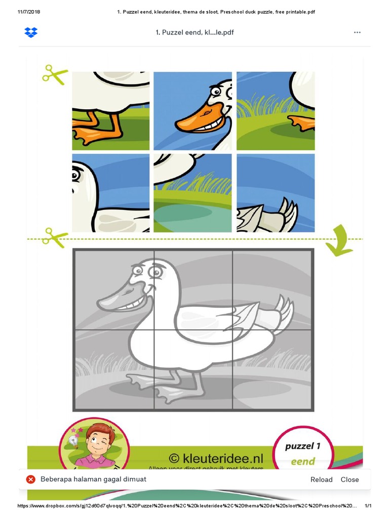 Puzzel Eend, Kleuteridee, Thema de Sloot, Preschool Duck Puzzle, Free ...