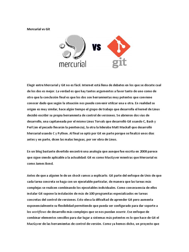 Mercurial Vs Git | PDF | Control de versiones | Informática