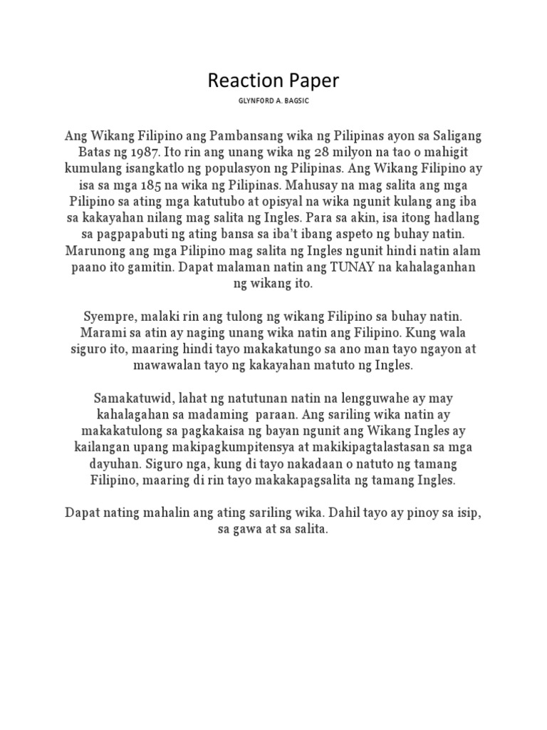 Reaction Paper Filipino | PDF