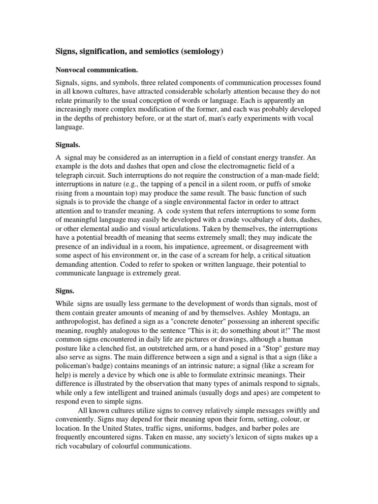 Signs, Signification, and Semiotics (Semiology) | PDF | Semiotics | Symbols