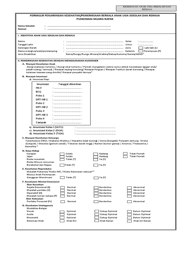 Form Penjaringan | PDF