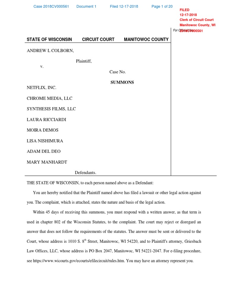 Andrew Colborn Lawsuit "Making A Murderer" | PDF | Making A Murderer ...