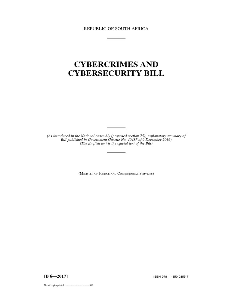 Cybercrimes and Cybersecurity Bill: Republic of South Africa | PDF ... Cybercrimes and Cybersecurity Bill: Republic of South Africa | PDF ...