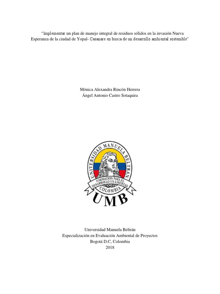 Proyecto UMB CORREGIDO | PDF | Salud Ambiental | Residuos