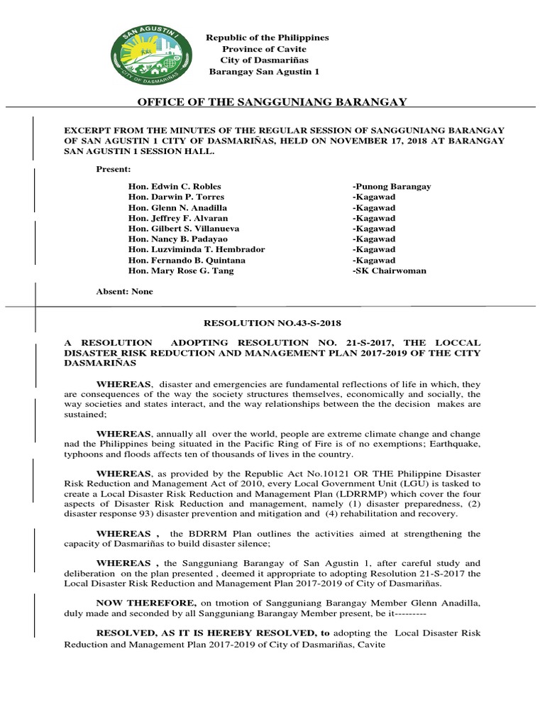 Barangay Resolution On BDRRMC | PDF | Emergency Management | Disaster ... Barangay Resolution On BDRRMC | PDF | Emergency Management | Disaster ...
