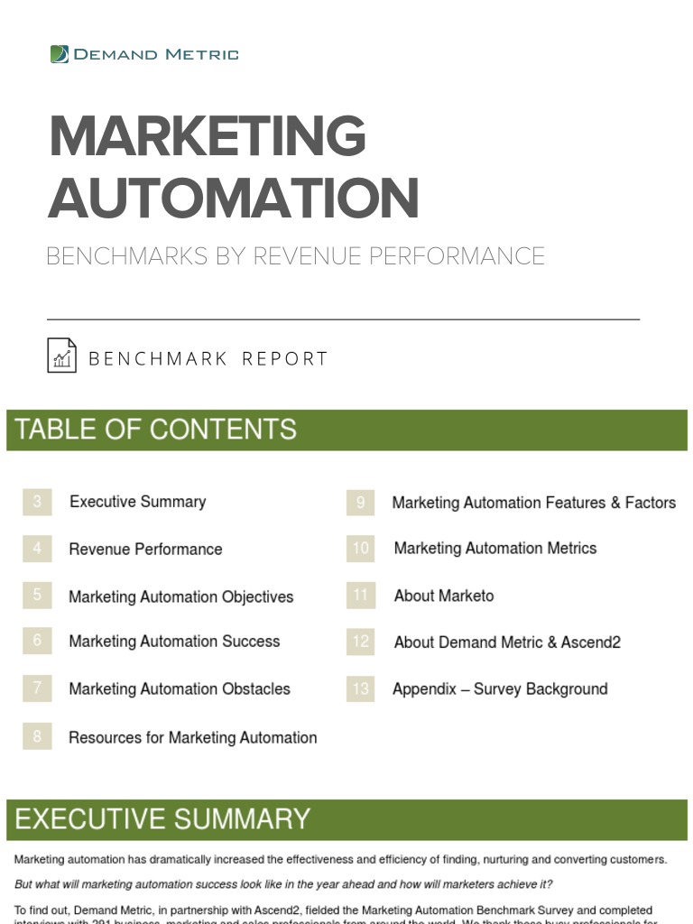 Marketing Automation Benchmark Report PDF | PDF | Benchmarking | Marketing