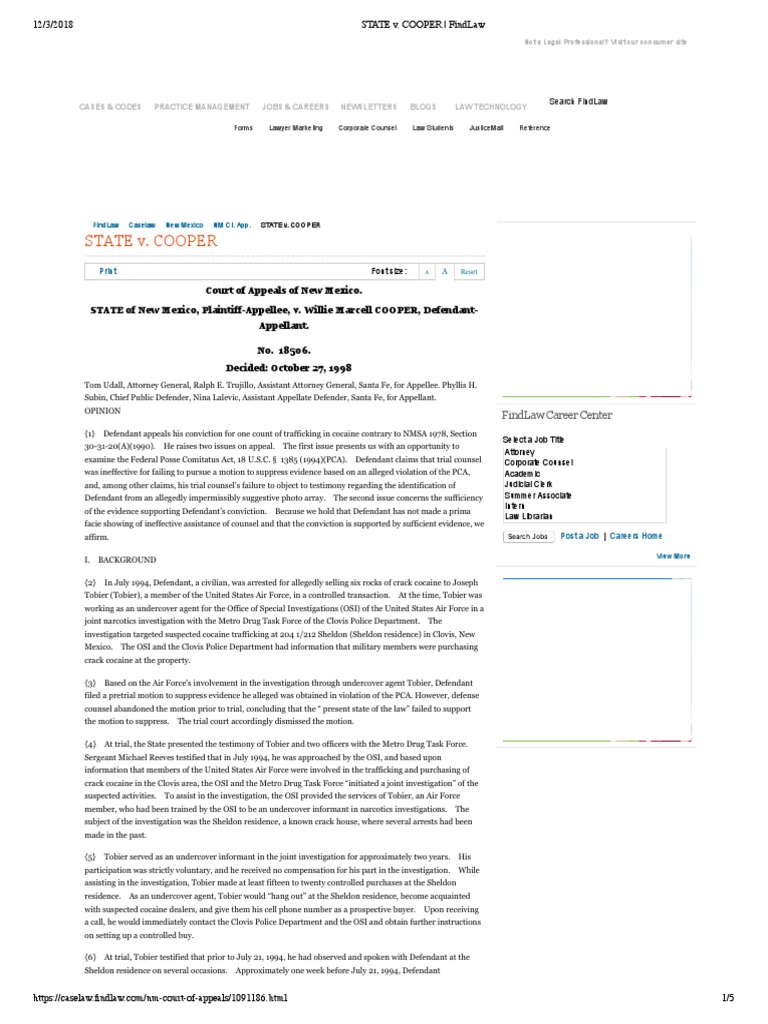 Form (Free) : State V. Cooper | PDF | Police | Evidence