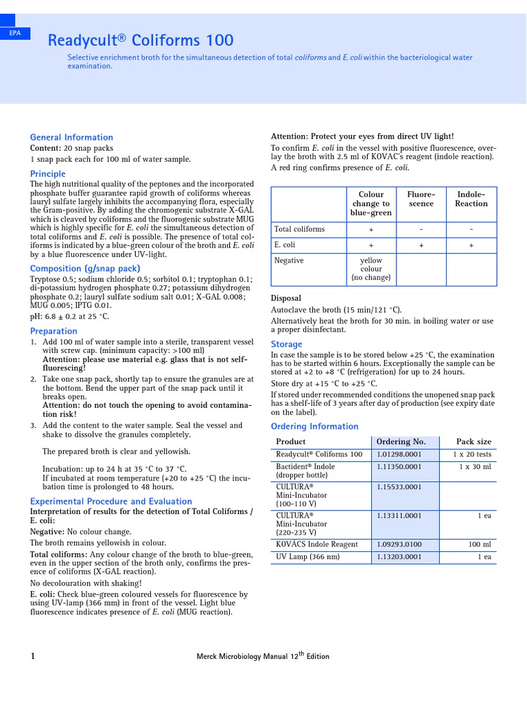Readycult Coliforms 100 | PDF | Escherichia Coli | Fluorescence