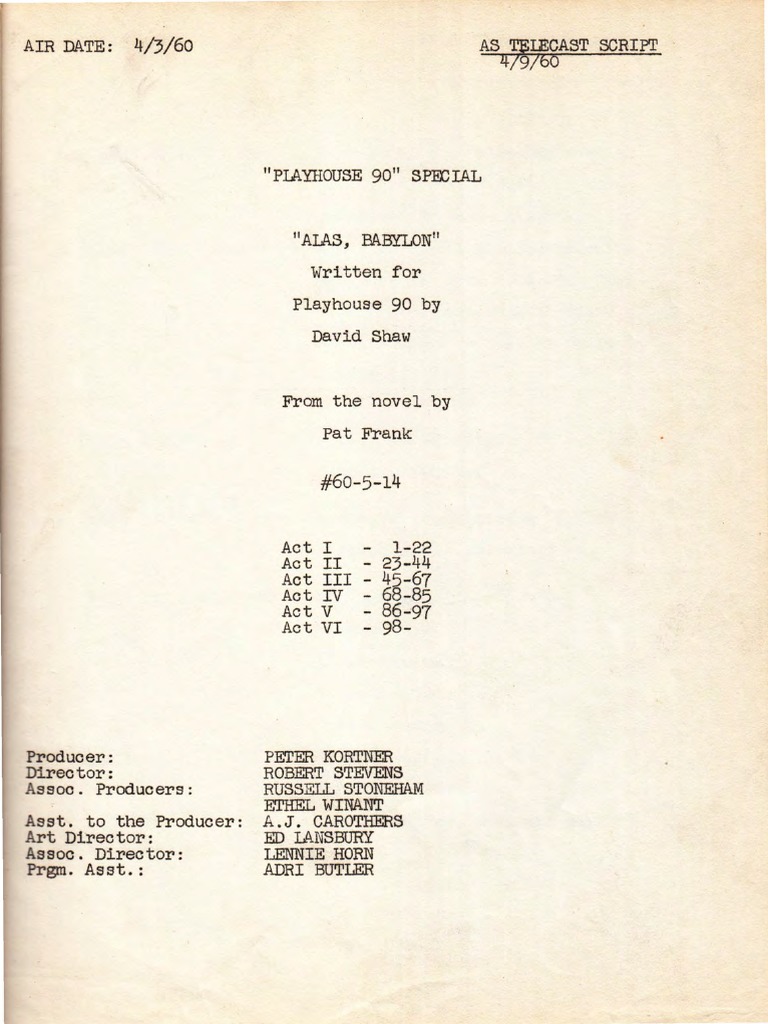 Alas Babylon Teleplay | PDF | Sputnik 1
