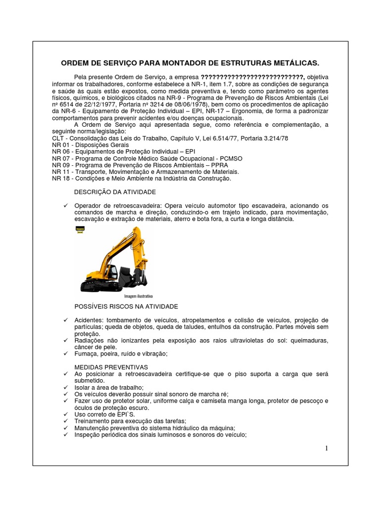 Procedimentos de segurança para operador de retroescavadeira | PDF ... Procedimentos de segurança para operador de retroescavadeira | PDF ...