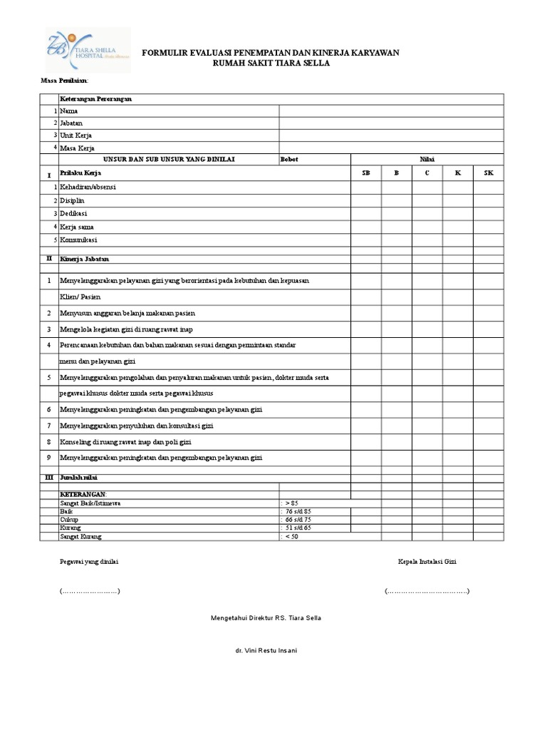 (Gizi) Form Evaluasi Kinerja | PDF