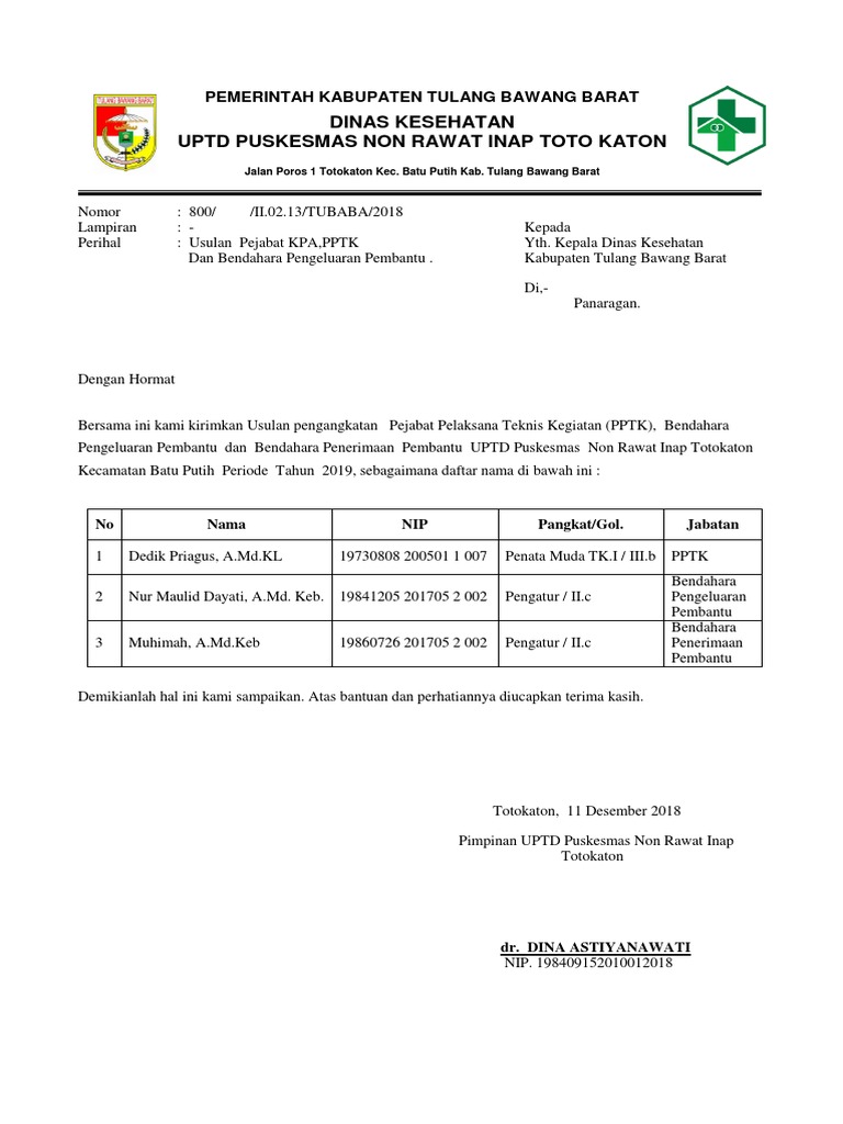 Usulan Pejabat KPA dan PPTK | PDF