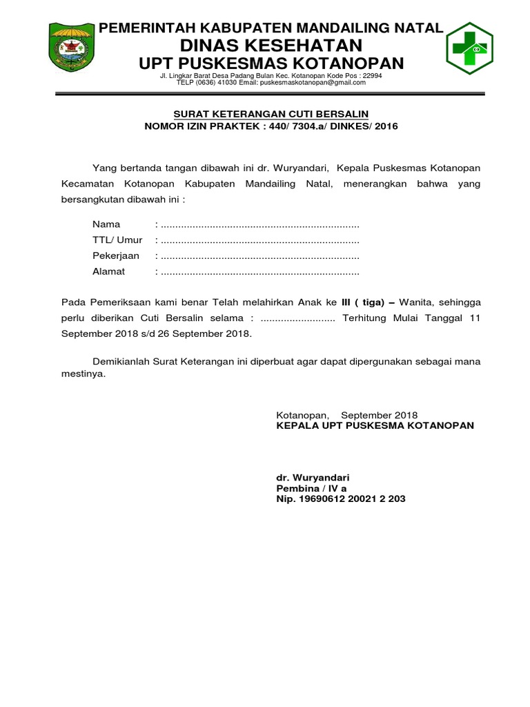 Surat Keterangan Cuti Bersalin 01 | PDF