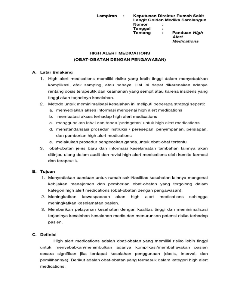 Panduan Obat High Alert untuk Keselamatan | PDF
