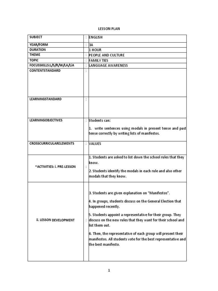 Group 2lesson Plan Language Awareness | PDF