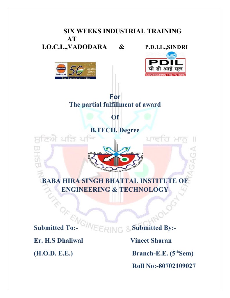 Six Weeks Industrial Training Report | PDF