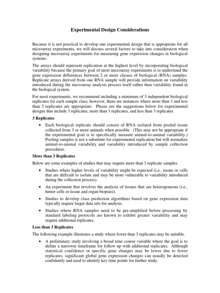 Experimental Design Considerations: 3 Replicates | PDF | Dna Microarray ...