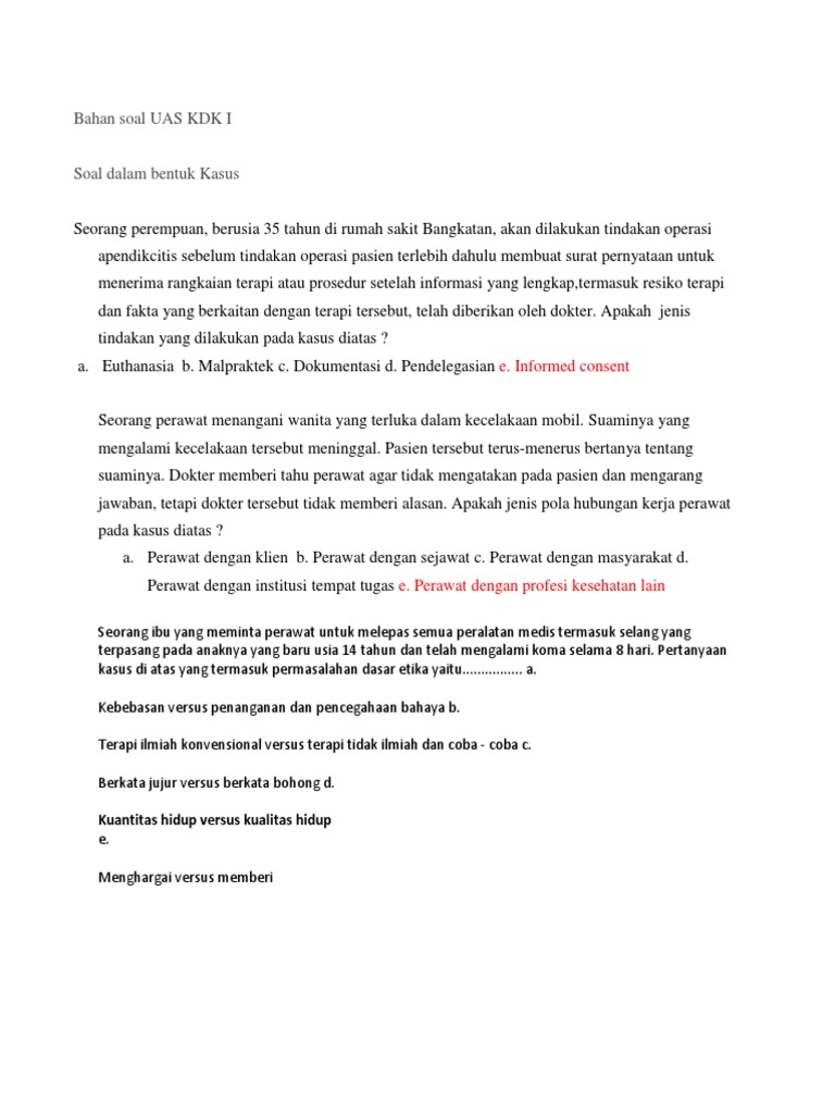 Bahan Soal UAS KDK I | PDF