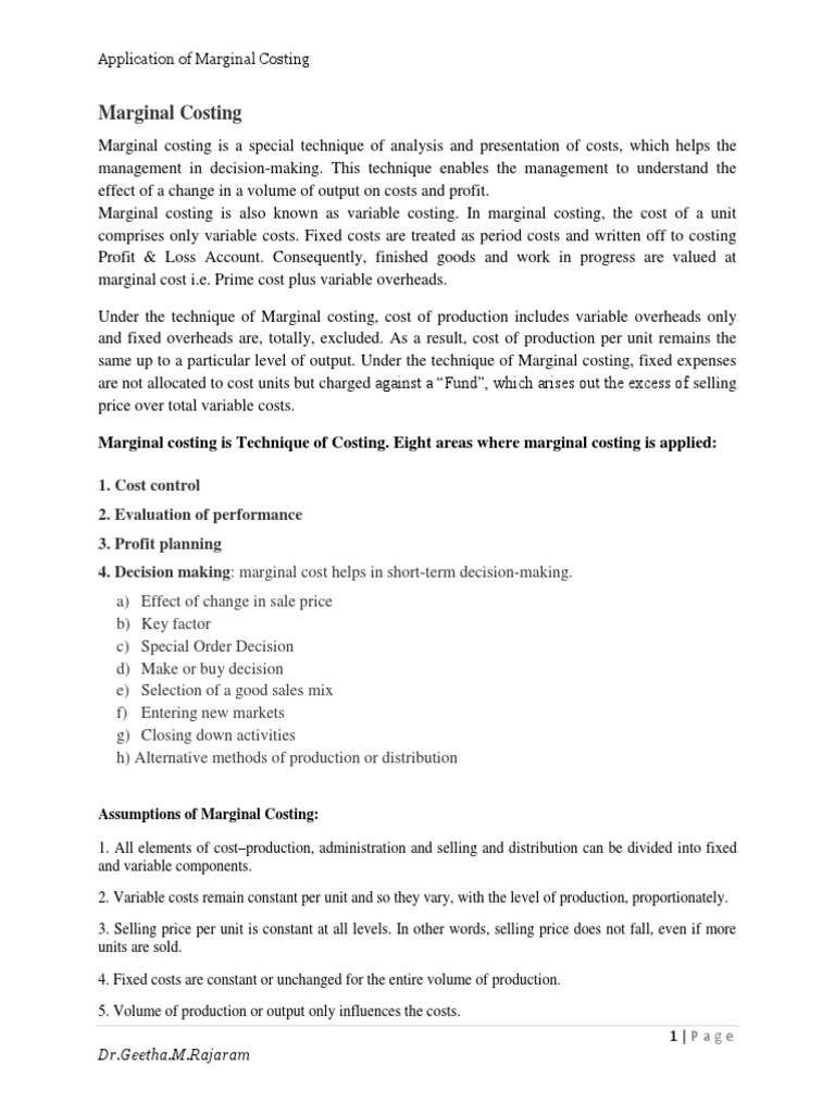 Marginal Costing and Its Application - Problems | Download Free PDF ...