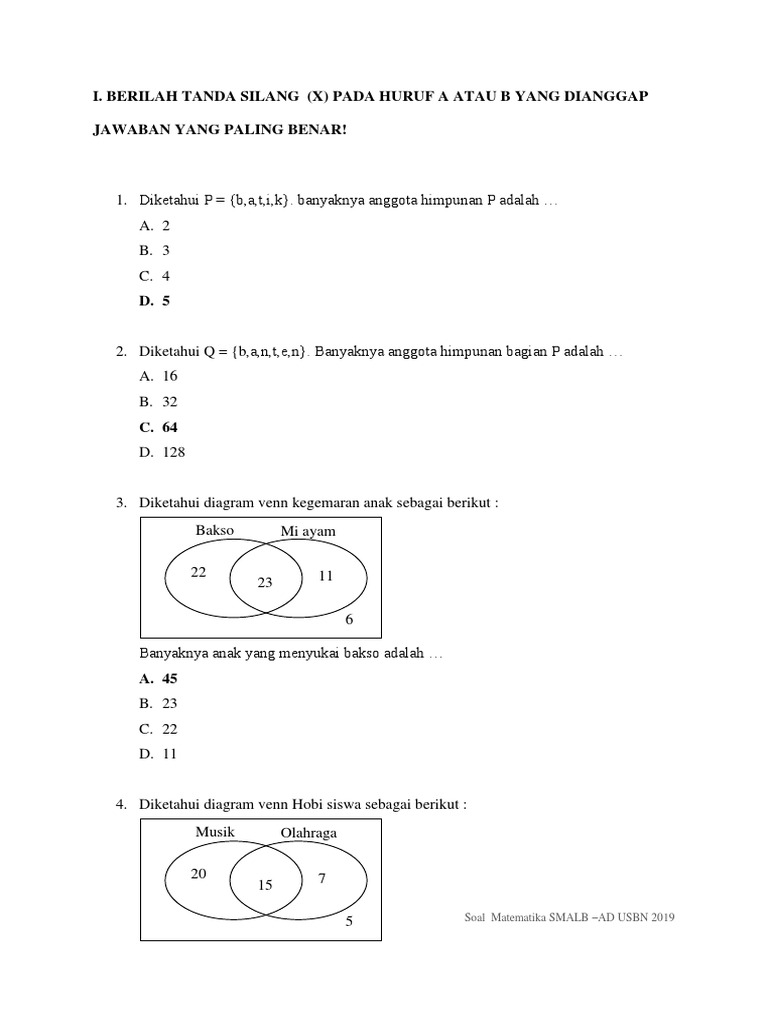 Soal Matematika Smalb - Ad Usbn 2019 | PDF | Metode & Bahan Ajar | Sains & Matematika