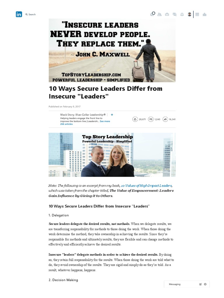 10 Ways Secure Leaders Differ From Insecure - Leaders - LinkedIn | PDF ...