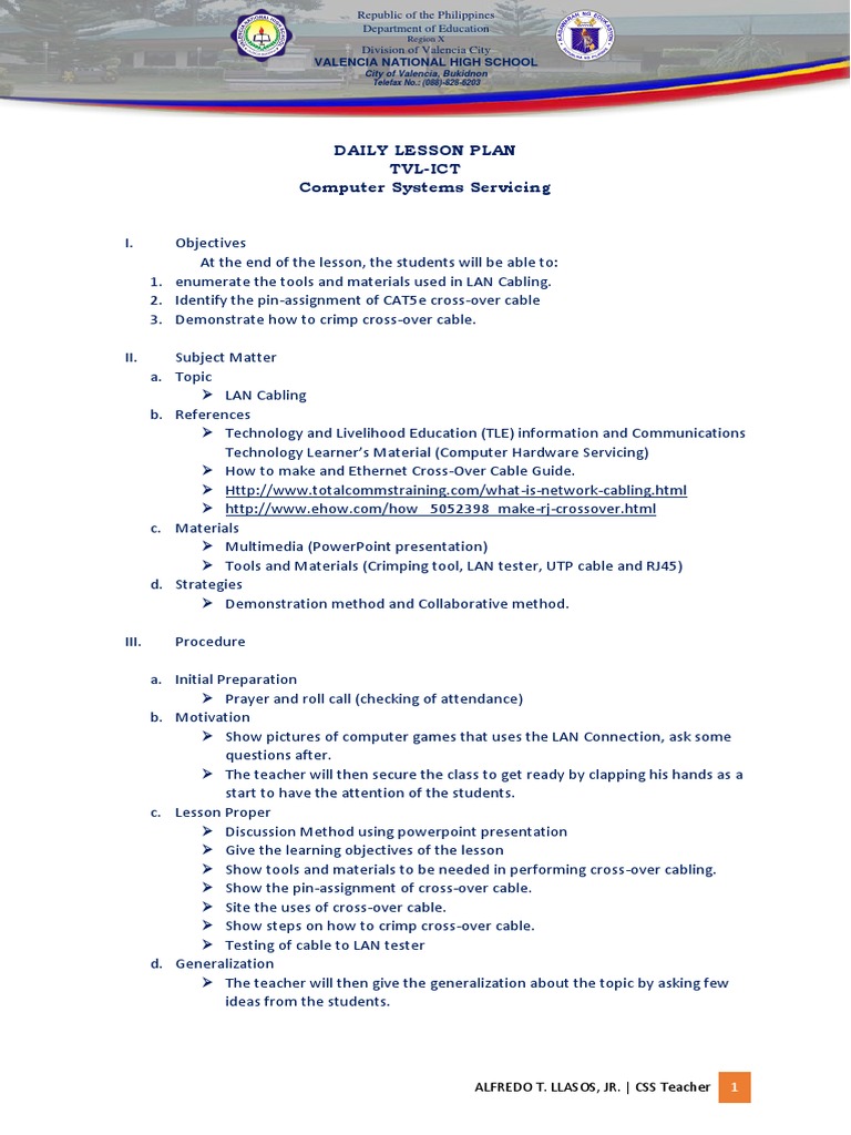 Lesson Plan LAN Cabling | PDF | Rubric (Academic) | Local Area Network