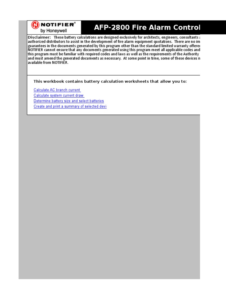 AFP-2800 Battery Calculation Sheet Rev D | Download Free PDF ...