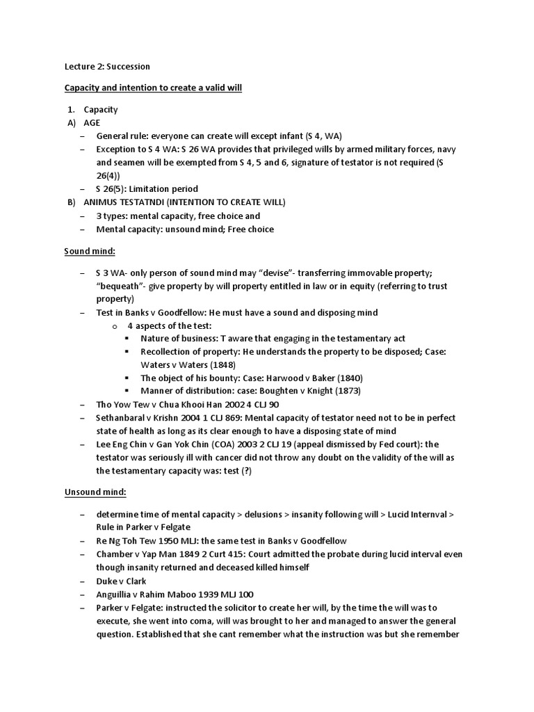 Capacity and Intention To Create A Will | PDF | Private Law | Common Law