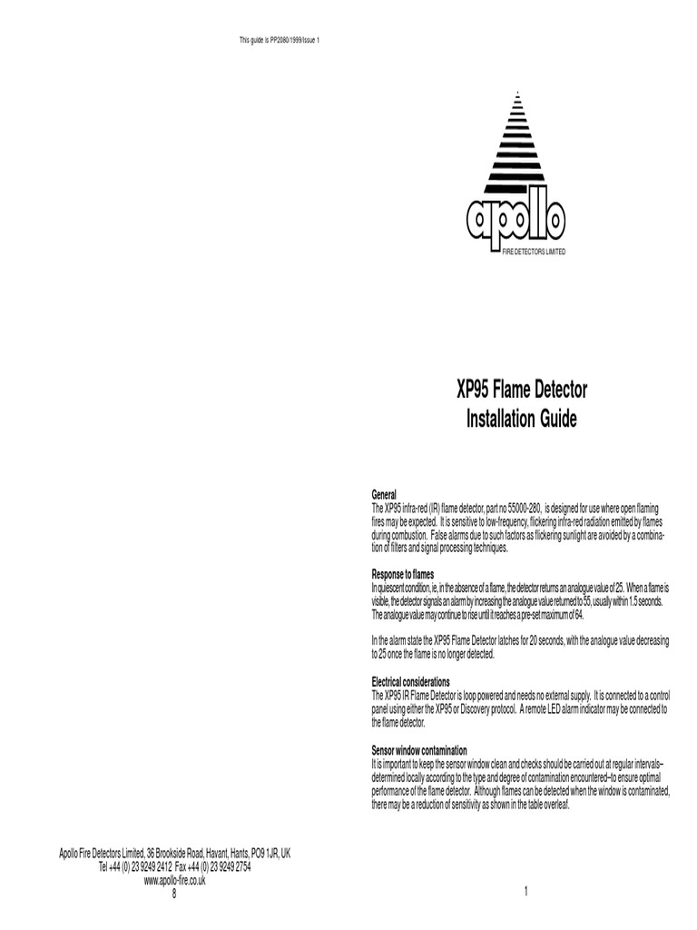 XP95 Flame Detector Installation Guide: This Guide Is PP2080/1999/Issue ...