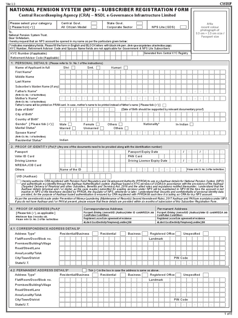NPS Application Form New Format V1.3 | PDF | Identity Document | Government