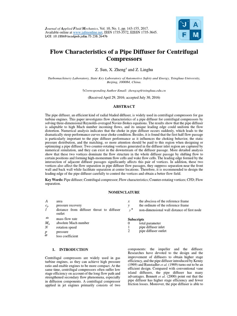 Flow Characteristics of A Pipe Diffuser For Centrifugal Compressors ...