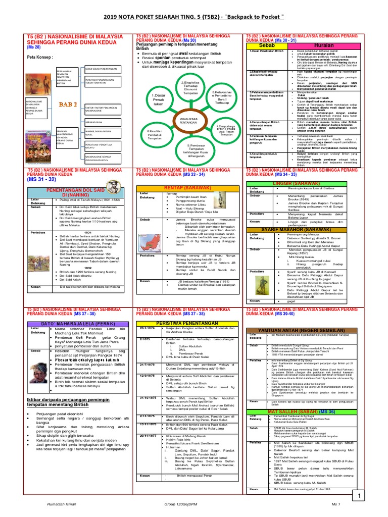 2019 t5b1 Nota Poket Sejarah SPM | PDF
