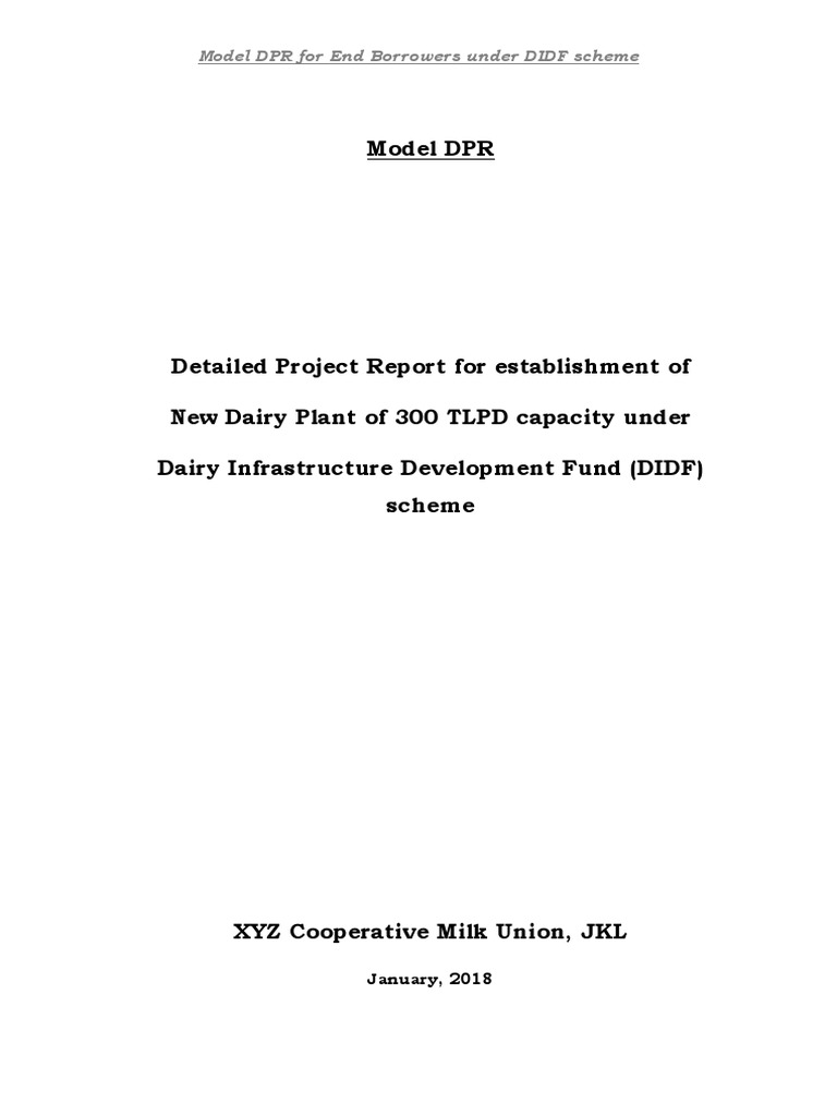 DPR for New Dairy Plant under DIDF | PDF | Dairy | Milk