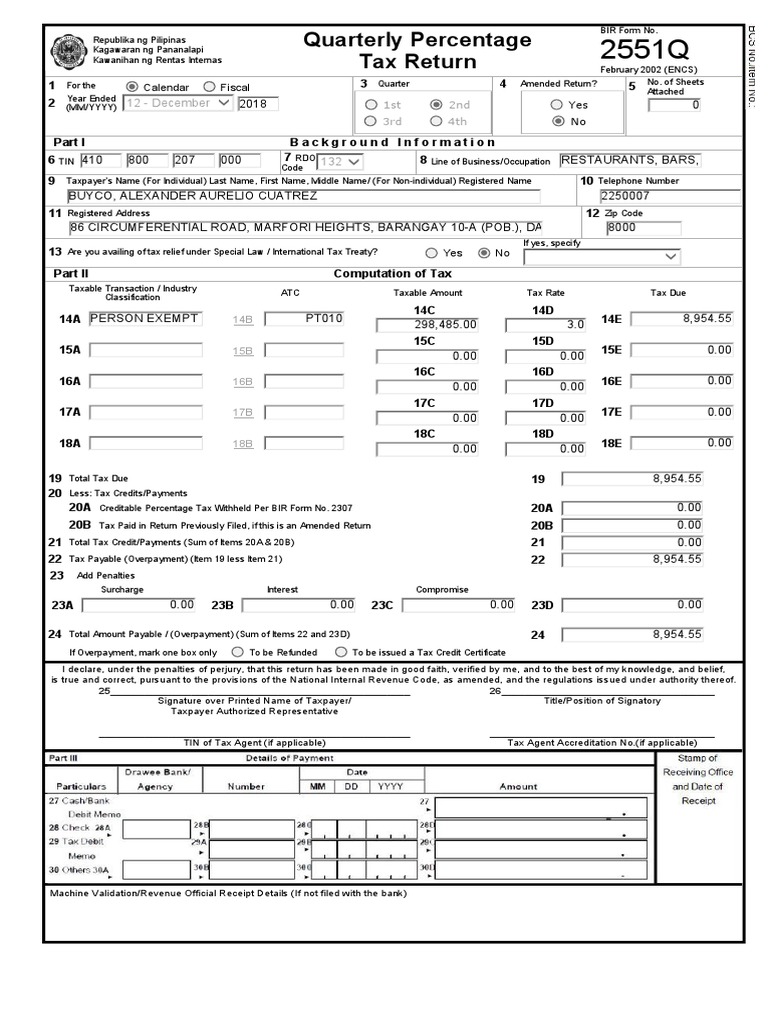 2551q 2qtr | Taxpayer | Tax Credit