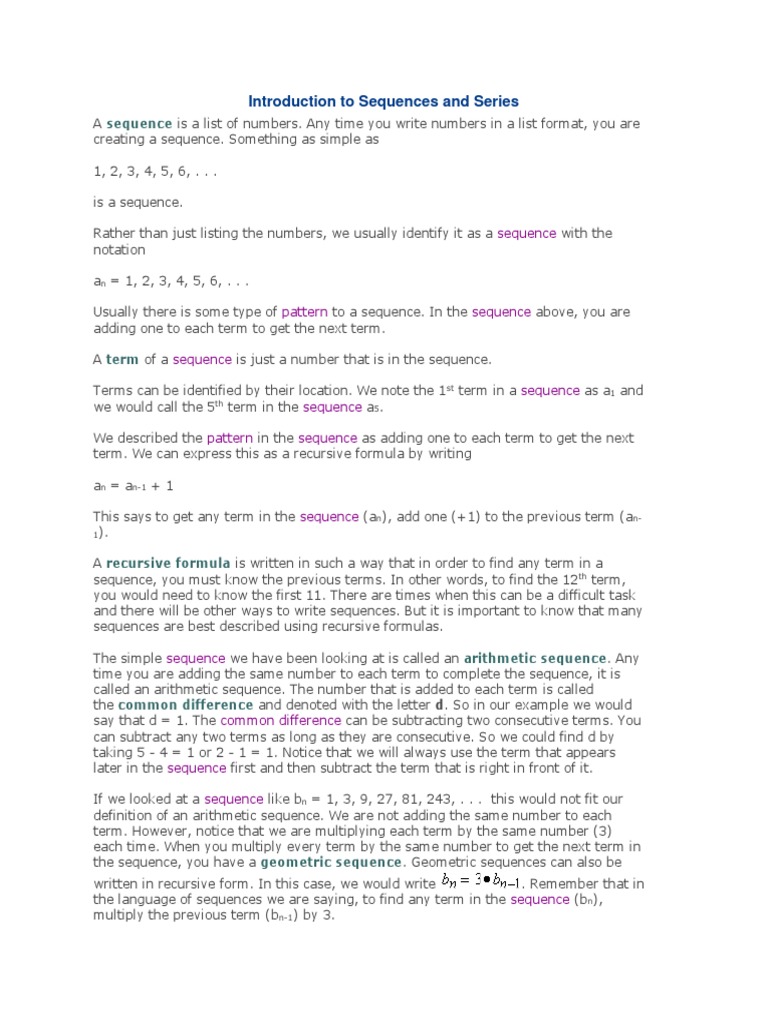 Introduction To Sequences and Series | PDF | Sequence | Numbers