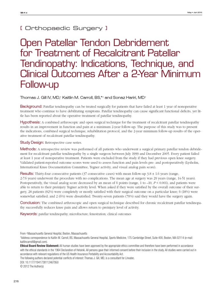Open Patellar Tendon Debridement For Treatment of Recalcitrant Patellar ...