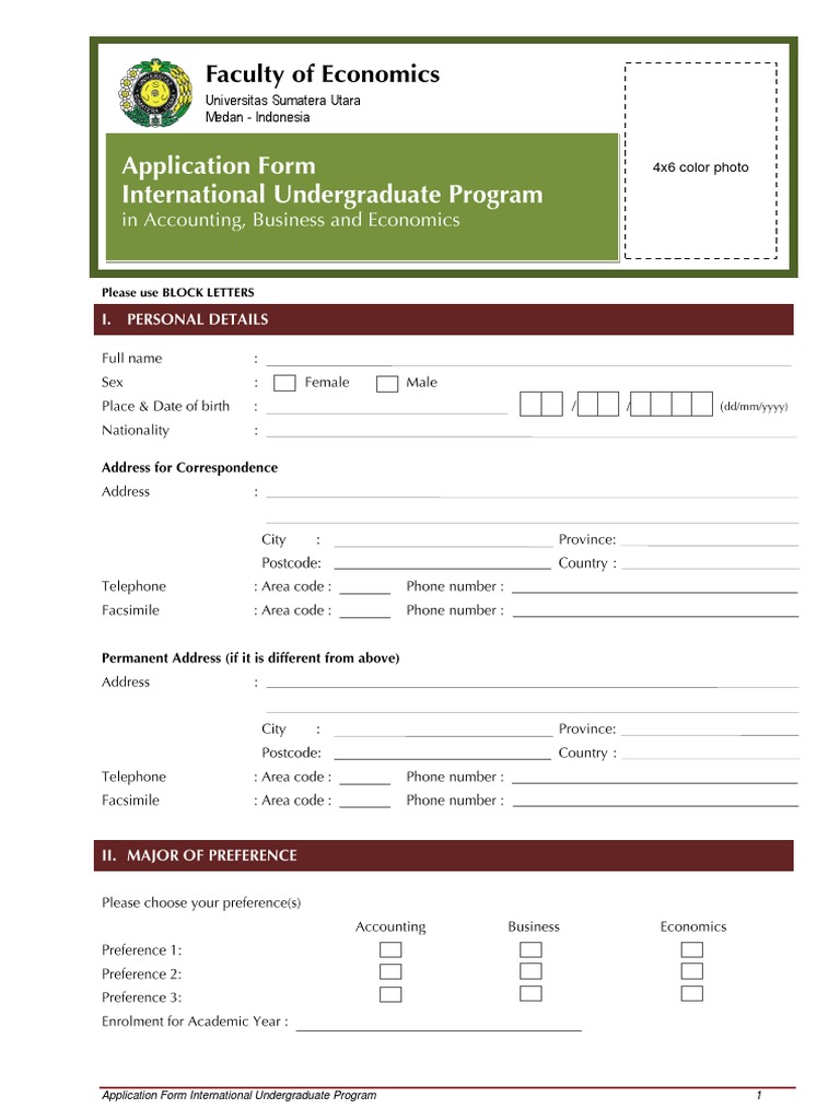International Undergraduate Application Form | PDF | Self-Improvement ...