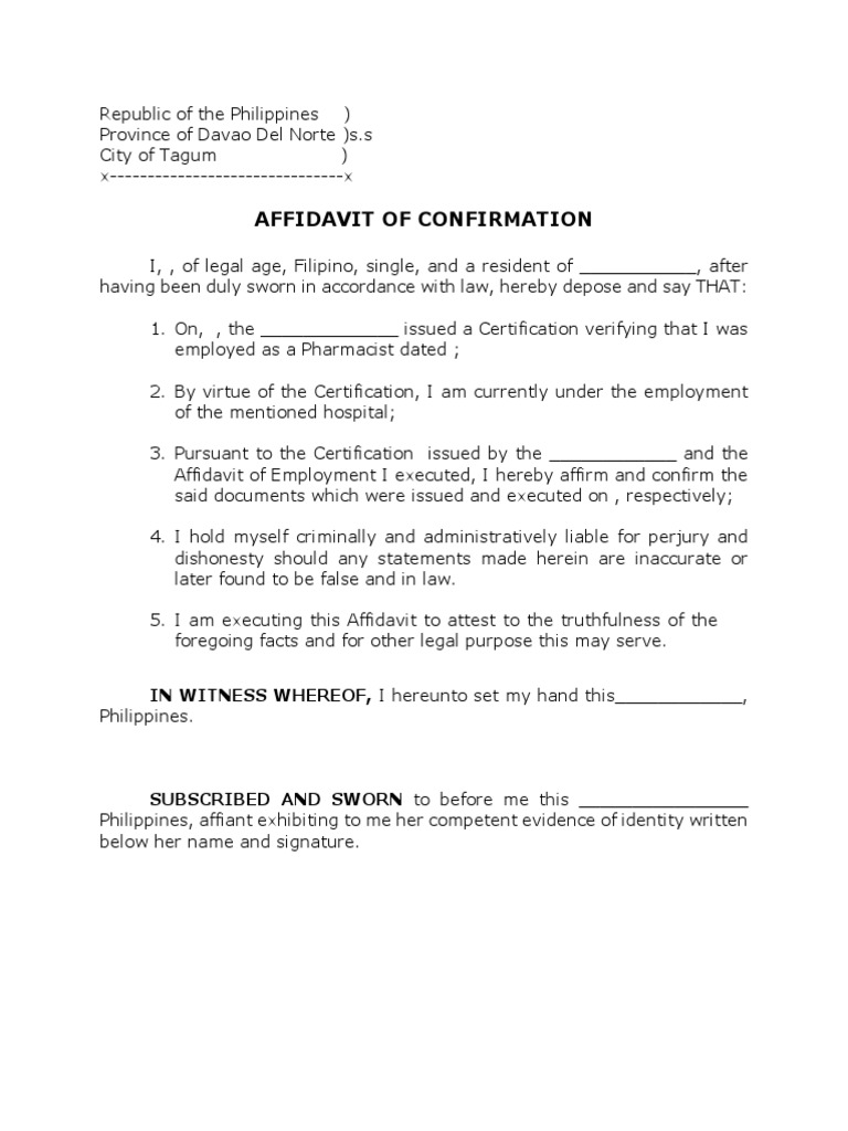Affidavit of Confirmation - Employment | PDF