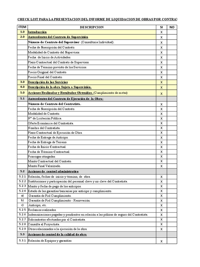 01.- Check List Para Obras Por Contrata Final | Presupuesto | Business
