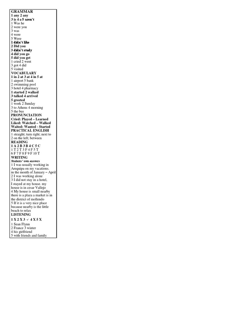 Grammar: Students' Own Answers | PDF