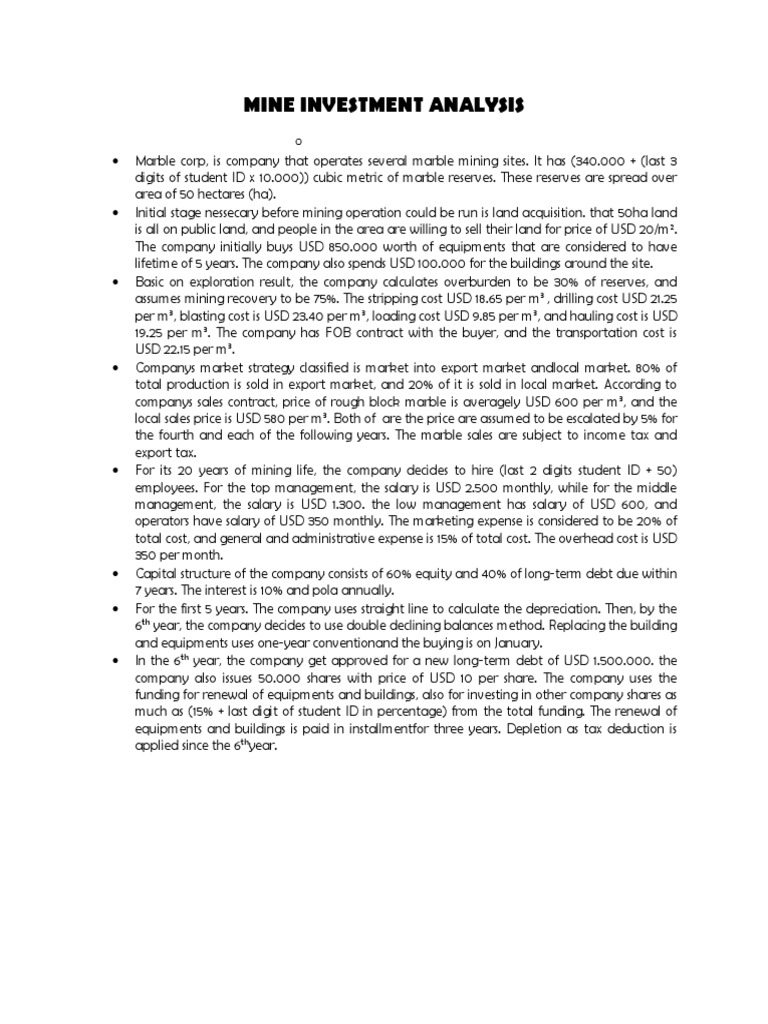Mine Investment Analysis | PDF
