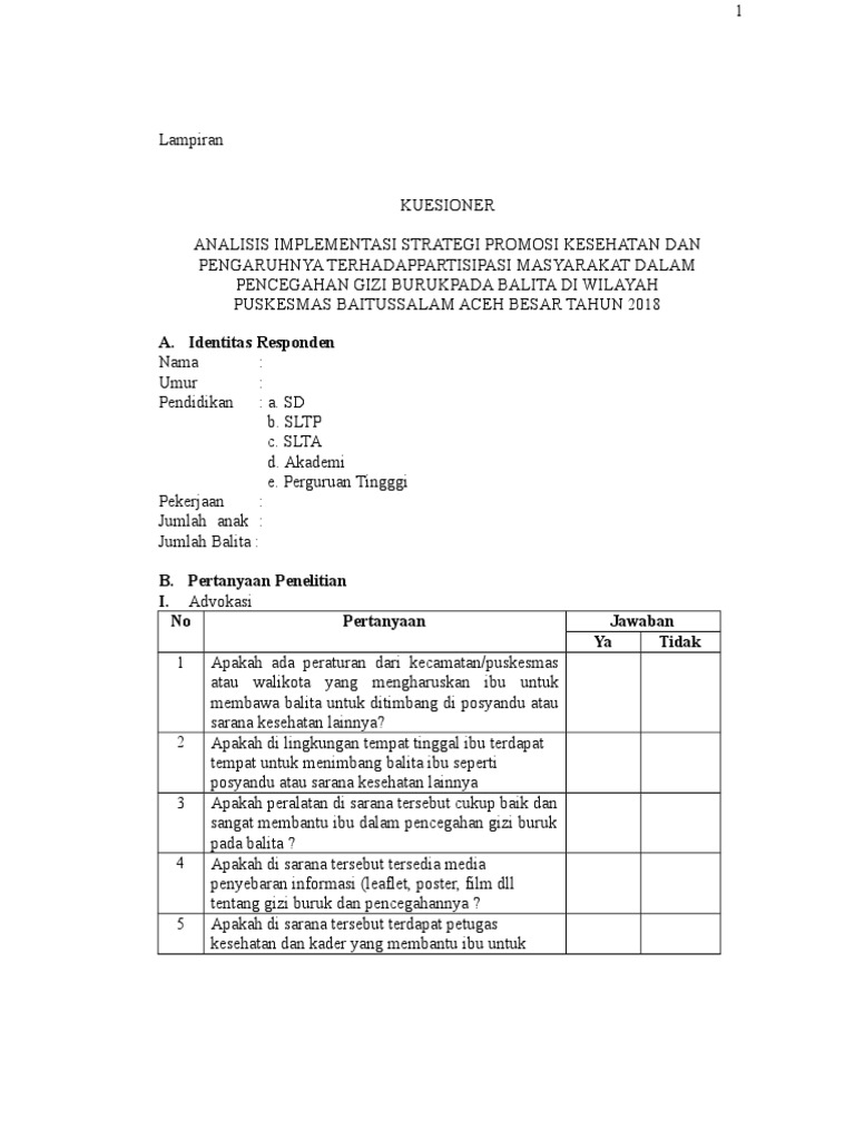 Lampiran Kuesioner | PDF
